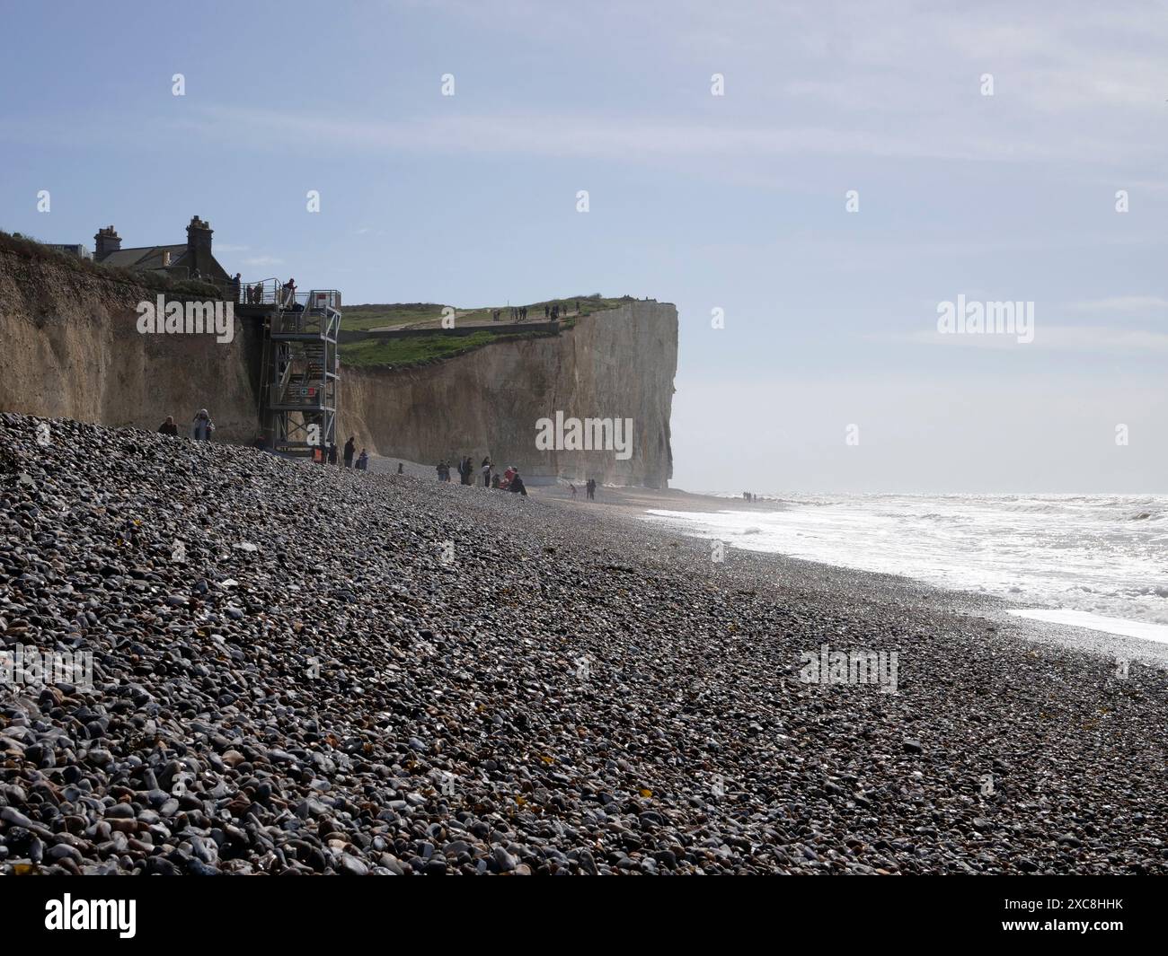 Birling Gap beach and Seven Sisters chalk cliffs looking towards beachy ...