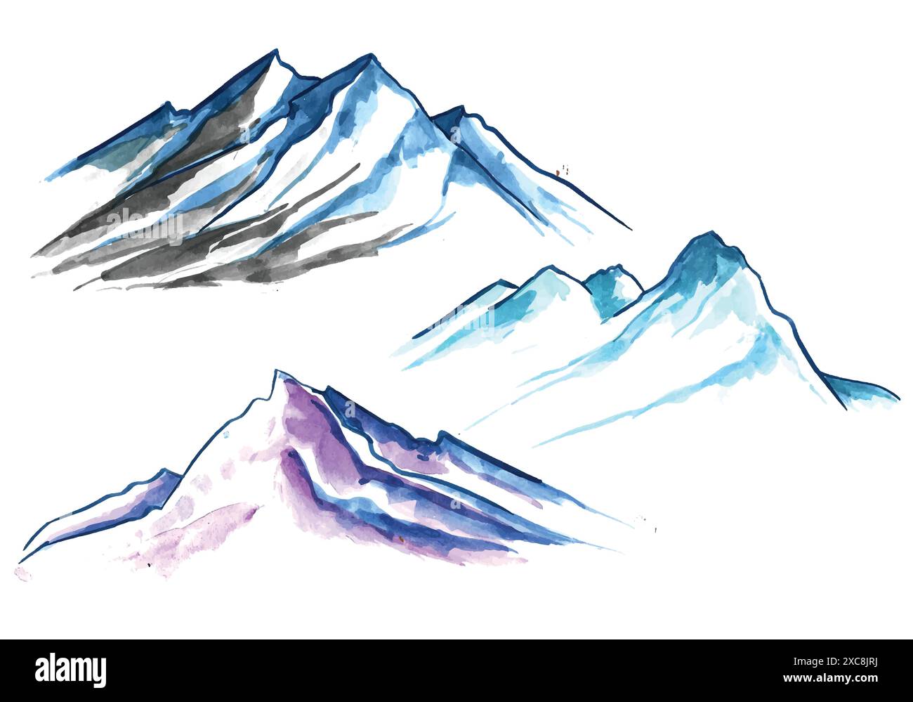 Watercolor mountain pencil drawing Cut Out Stock Images & Pictures - Alamy