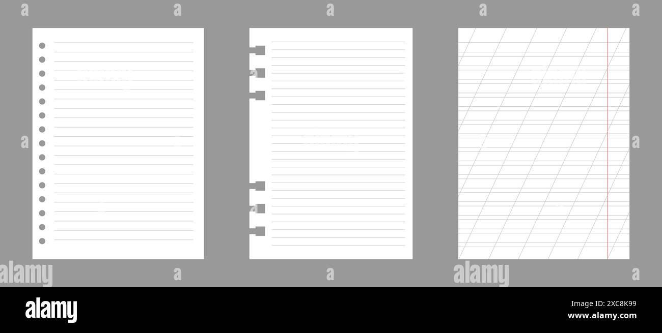 Set of notebook sheets isolated on gray background. Realistic white ...