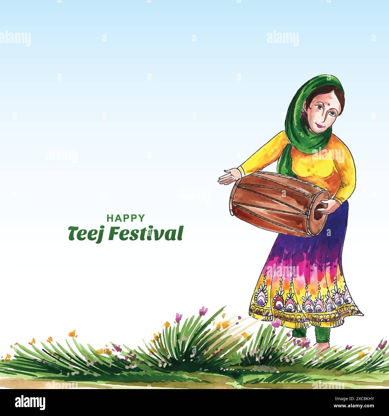 Happy hariyali teej festival with woman dancing card design Stock ...