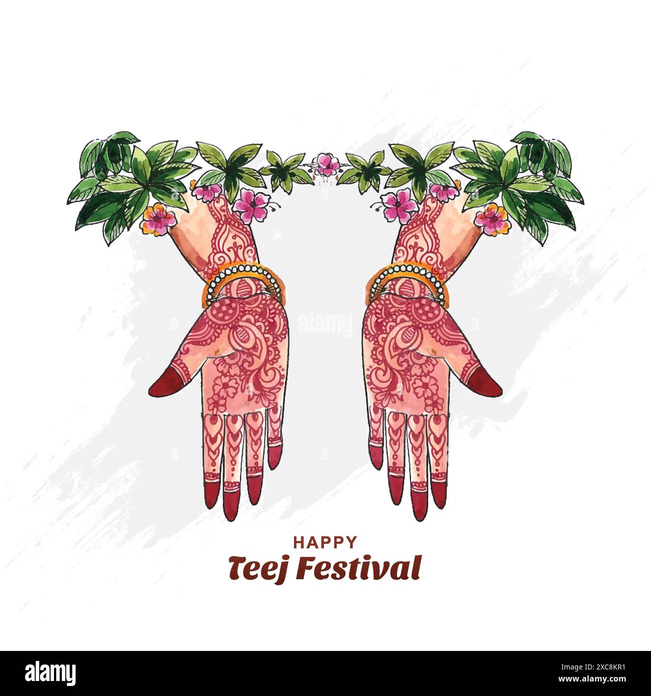 Women hand mehndi hariyali teej hindu festival greeting card background ...