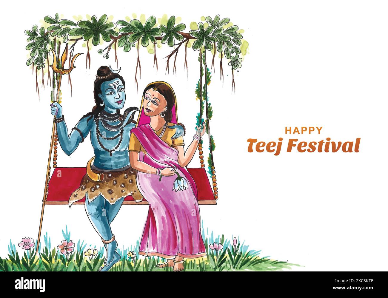 Happy hariyali teej occasion of religious festival shiv parvati card ...