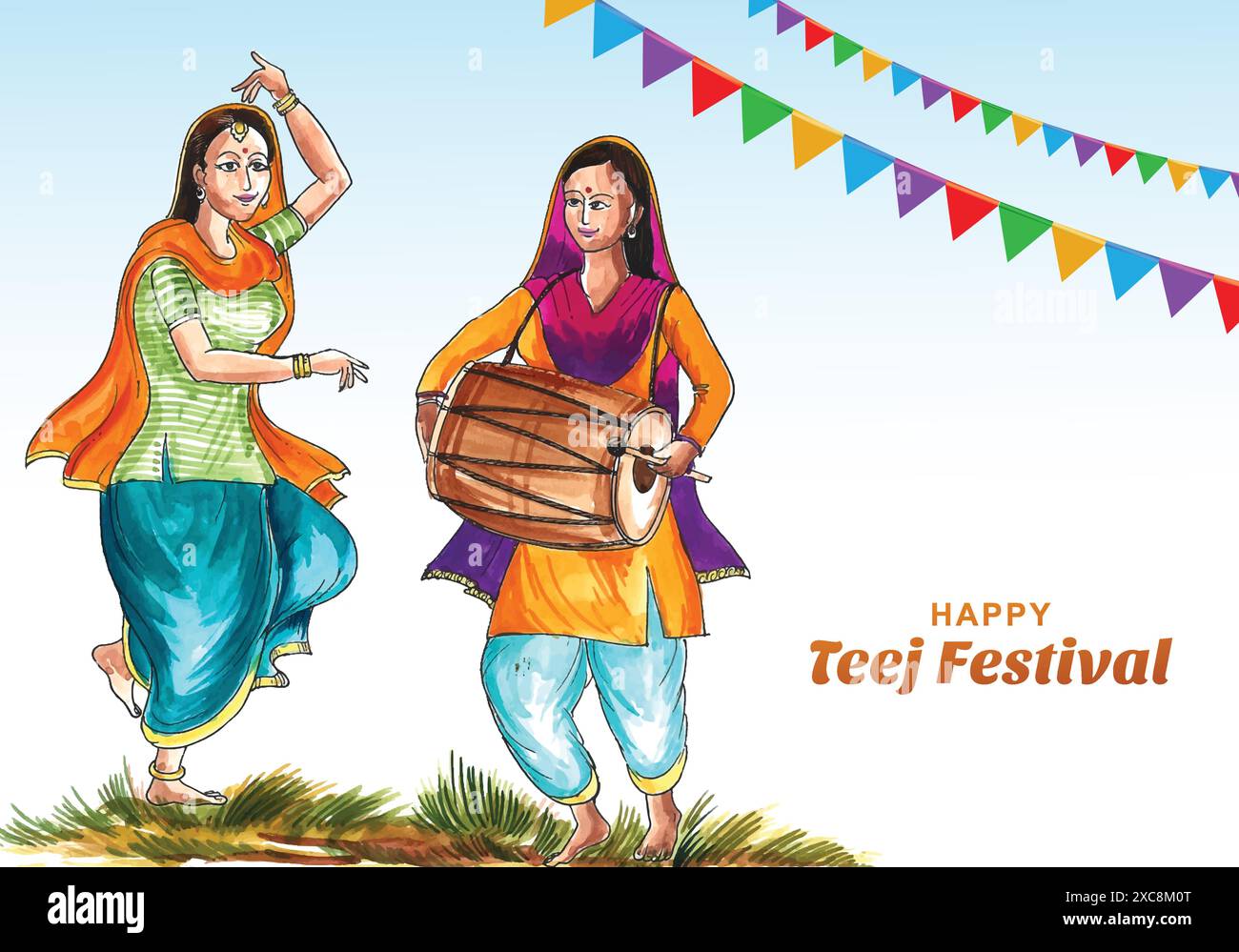 Happy hariyali teej festival with woman dancing card background Stock ...