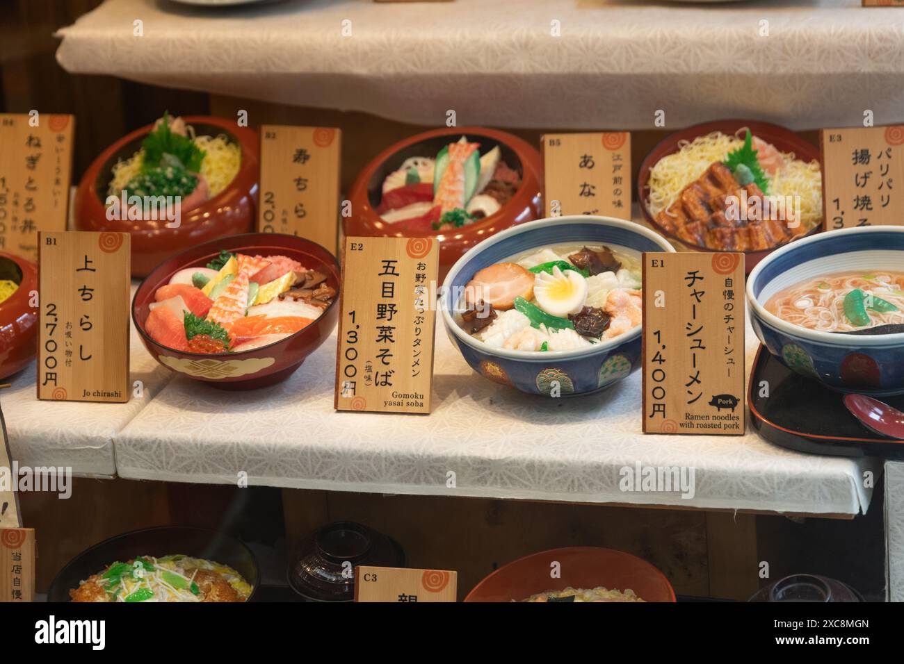 Plastic replicas of typical japanese food in a restaurant in Asakusa ...