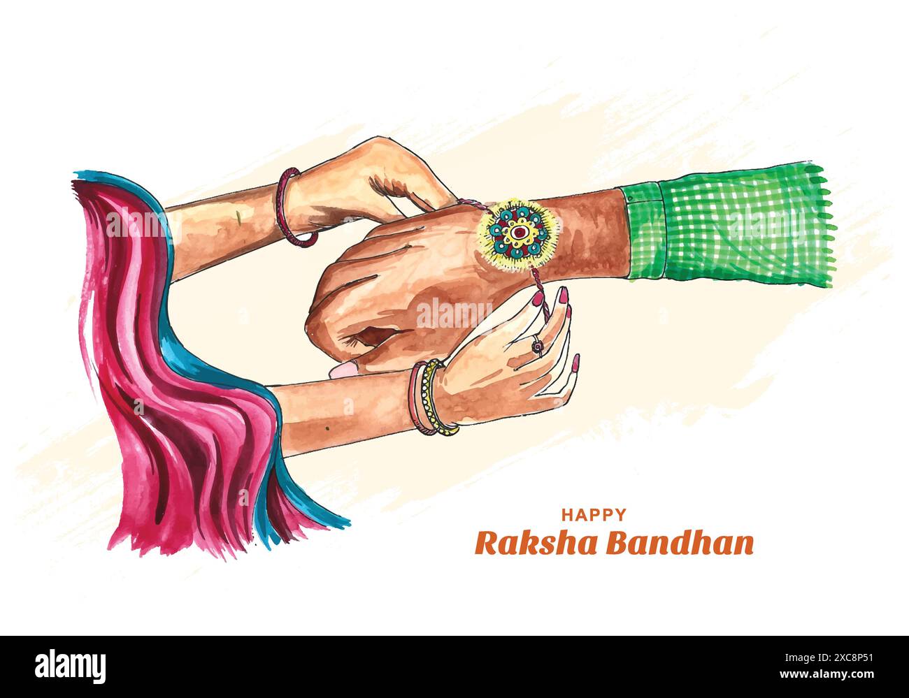 Hand draw happy raksha bandhan sister tying rakhi to brother card ...