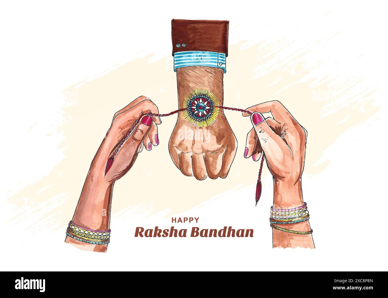 Hand draw happy raksha bandhan sister tying rakhi to brother card ...