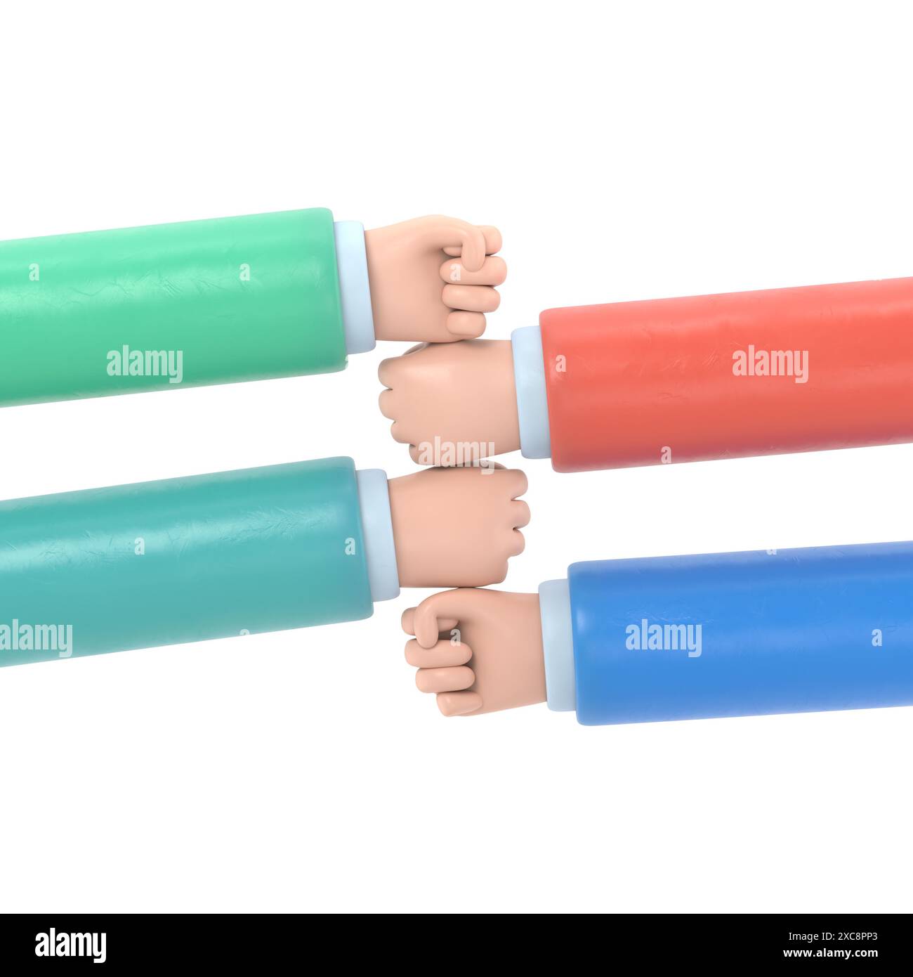 Cartoon Gesture Icon Mockup.Three human join hands together ...