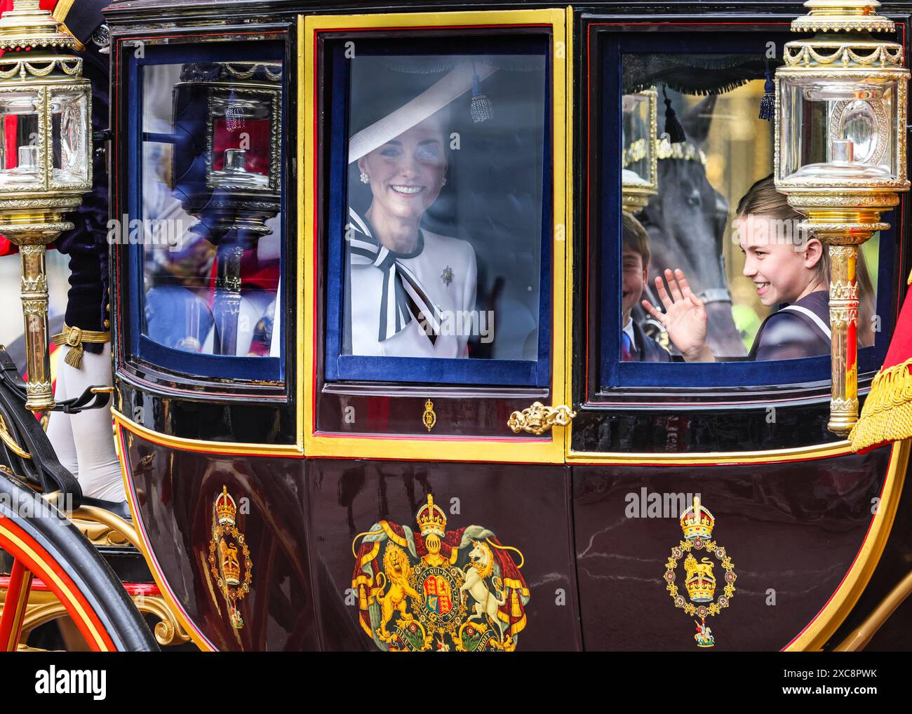 London, UK. 15th June, 2024. Catherine, the Princess of Wales rides in ...