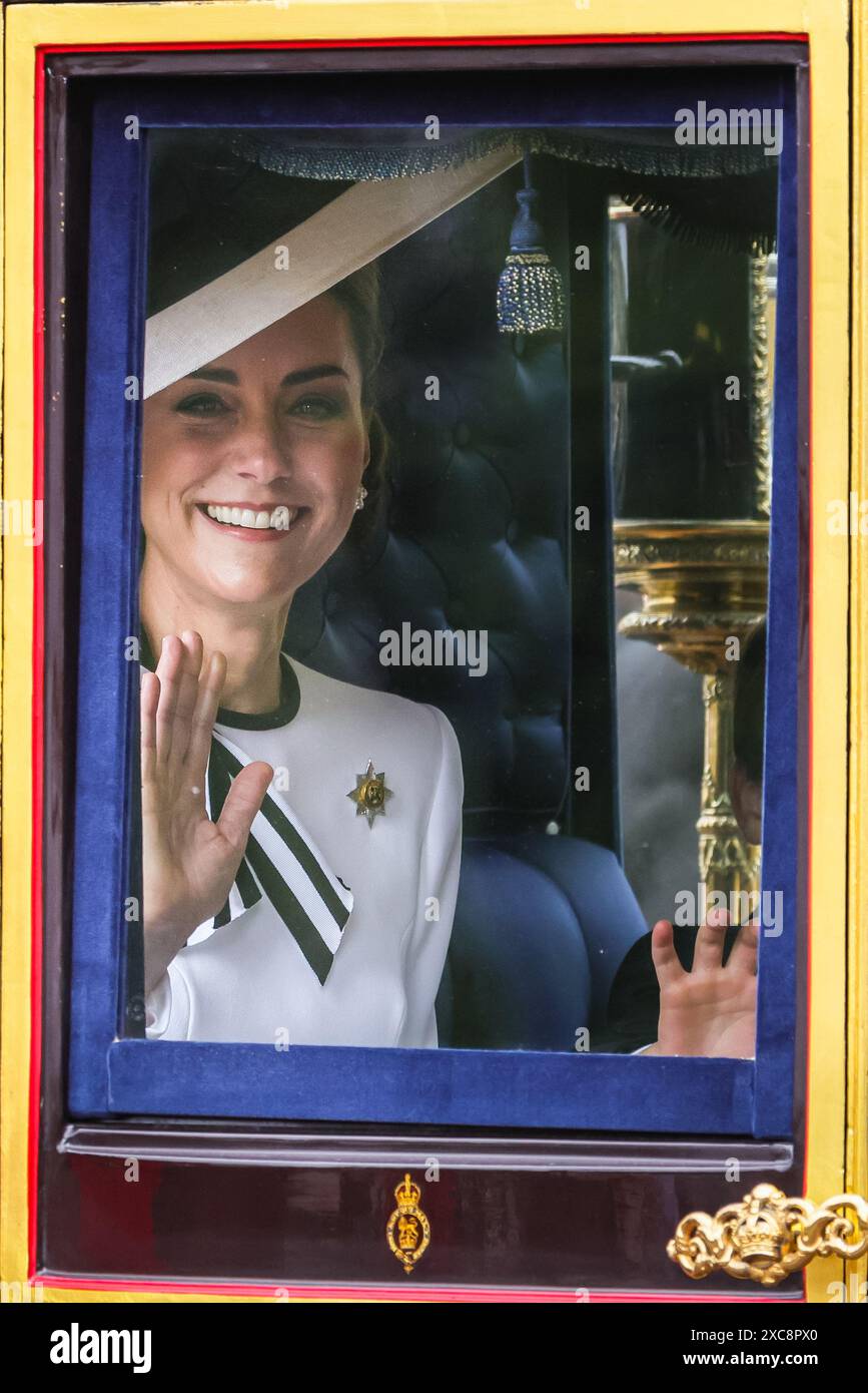 London, UK. 15th June, 2024. Catherine, the Princess of Wales rides in ...