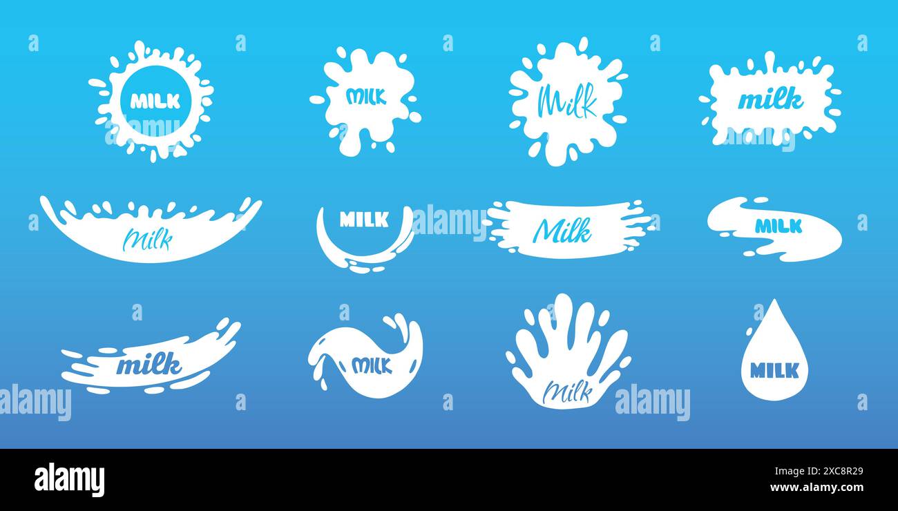 Cow milk splashes with letters. Isolated white fresh farm goat milks ...