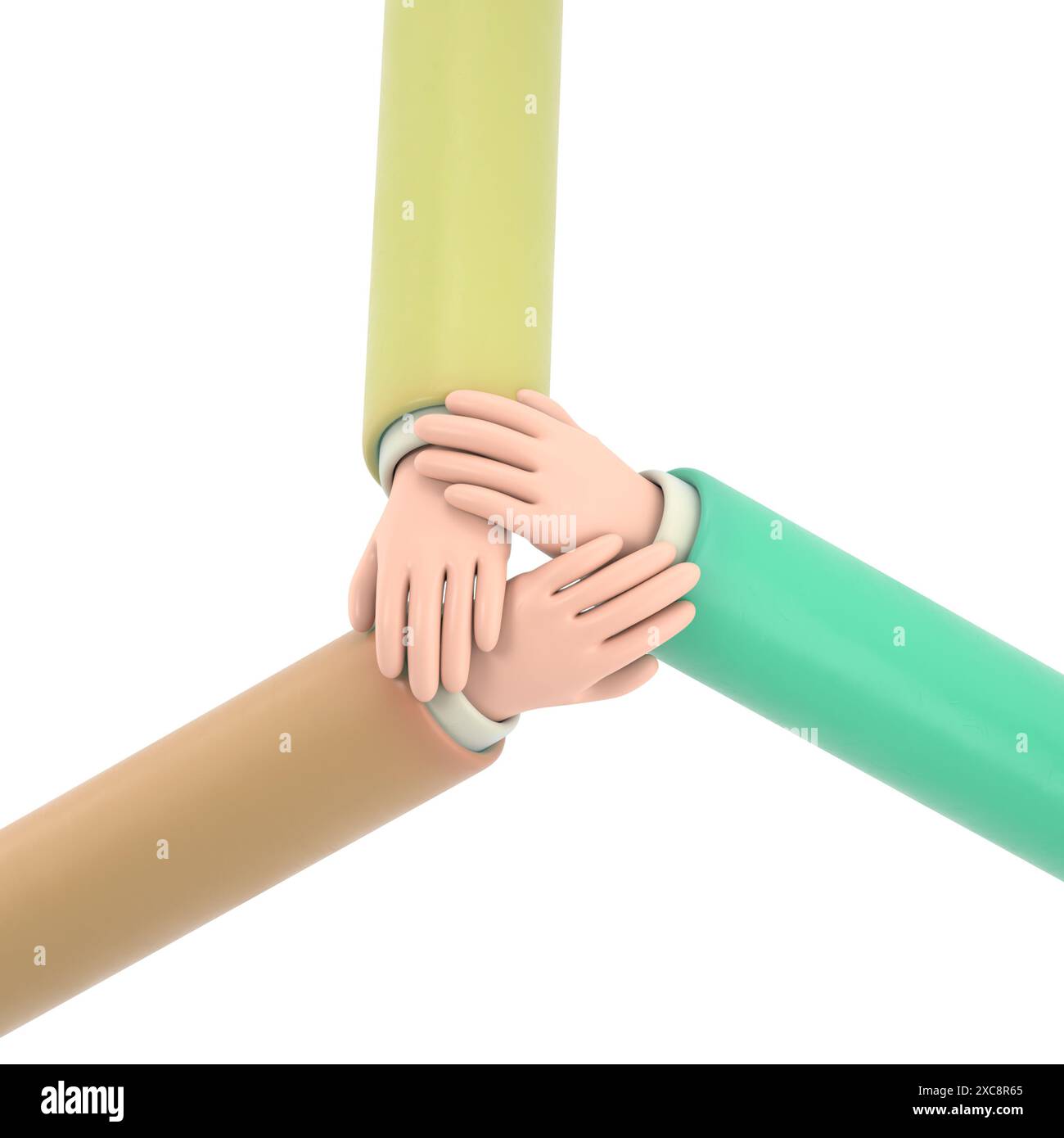 Cartoon Gesture Icon Mockup.Three human join hands together ...