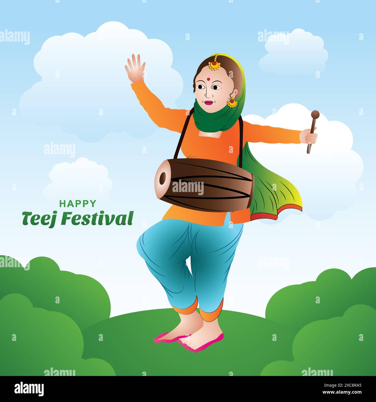 Happy hariyali teej festival with woman dancing card design Stock ...