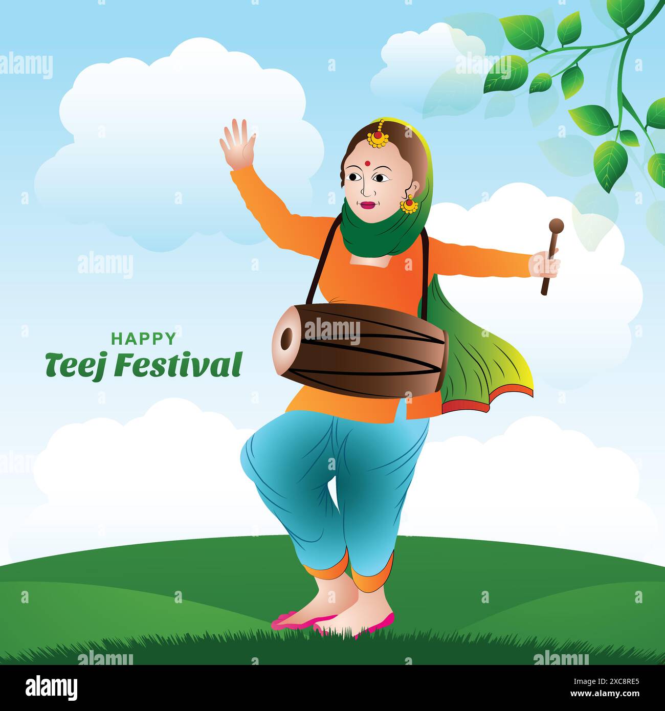 Happy hariyali teej on woman dancing festival card background Stock ...