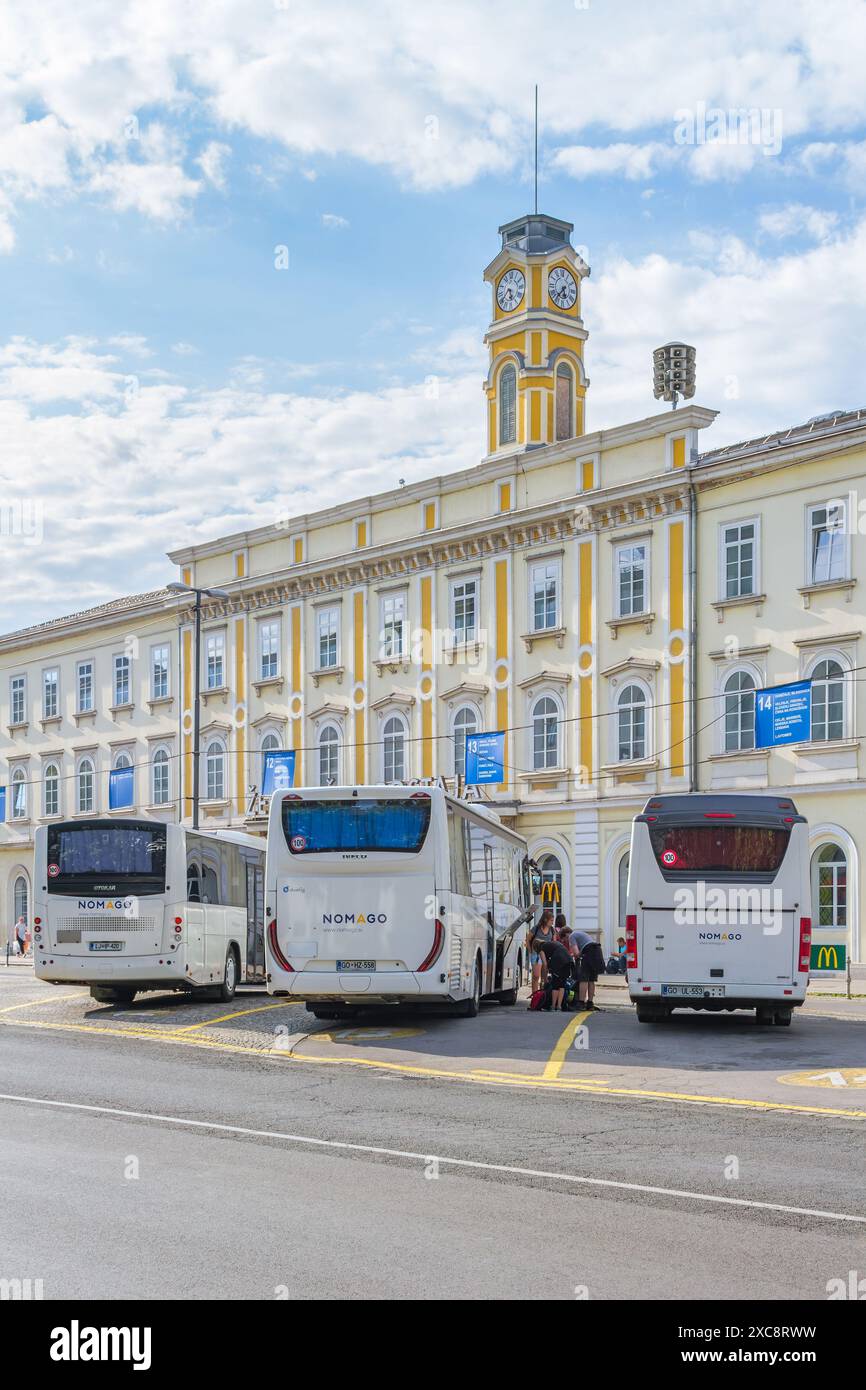 Ljubljana, Slovenia - August 15, 2018: The central bus station hosts ...