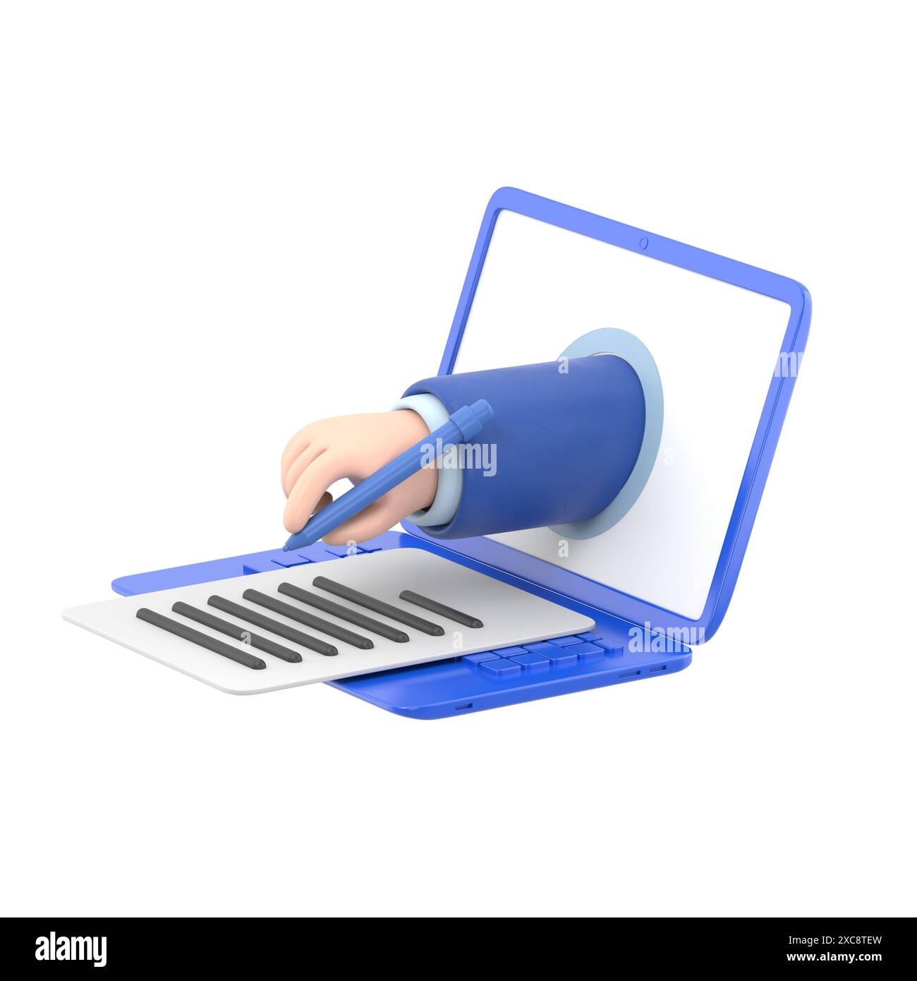 Isometric electronic signature concept. digital form attached to ...