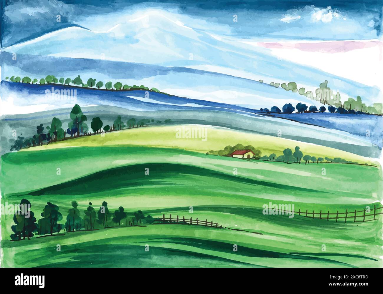 How to draw nature landscape Stock Vector Images - Alamy