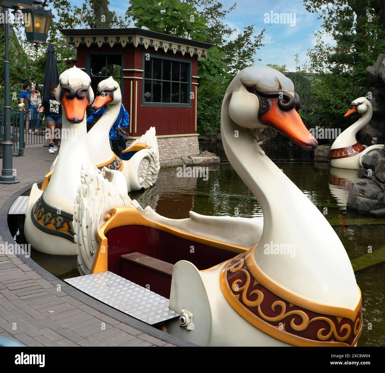Giant model swans on floating water ride at Efteling, Kaatsheuvel ...