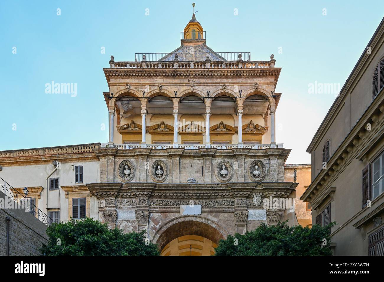 View to medieval gate Porta Nuova (New Gate) in Palermo. Sicily, Italy ...