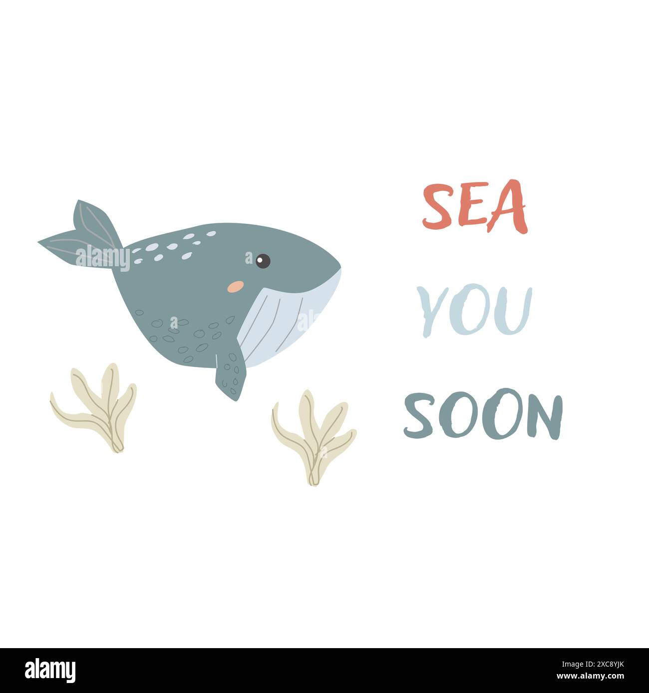 Childrens sea animal background with words. Nautical elements. Cute ...