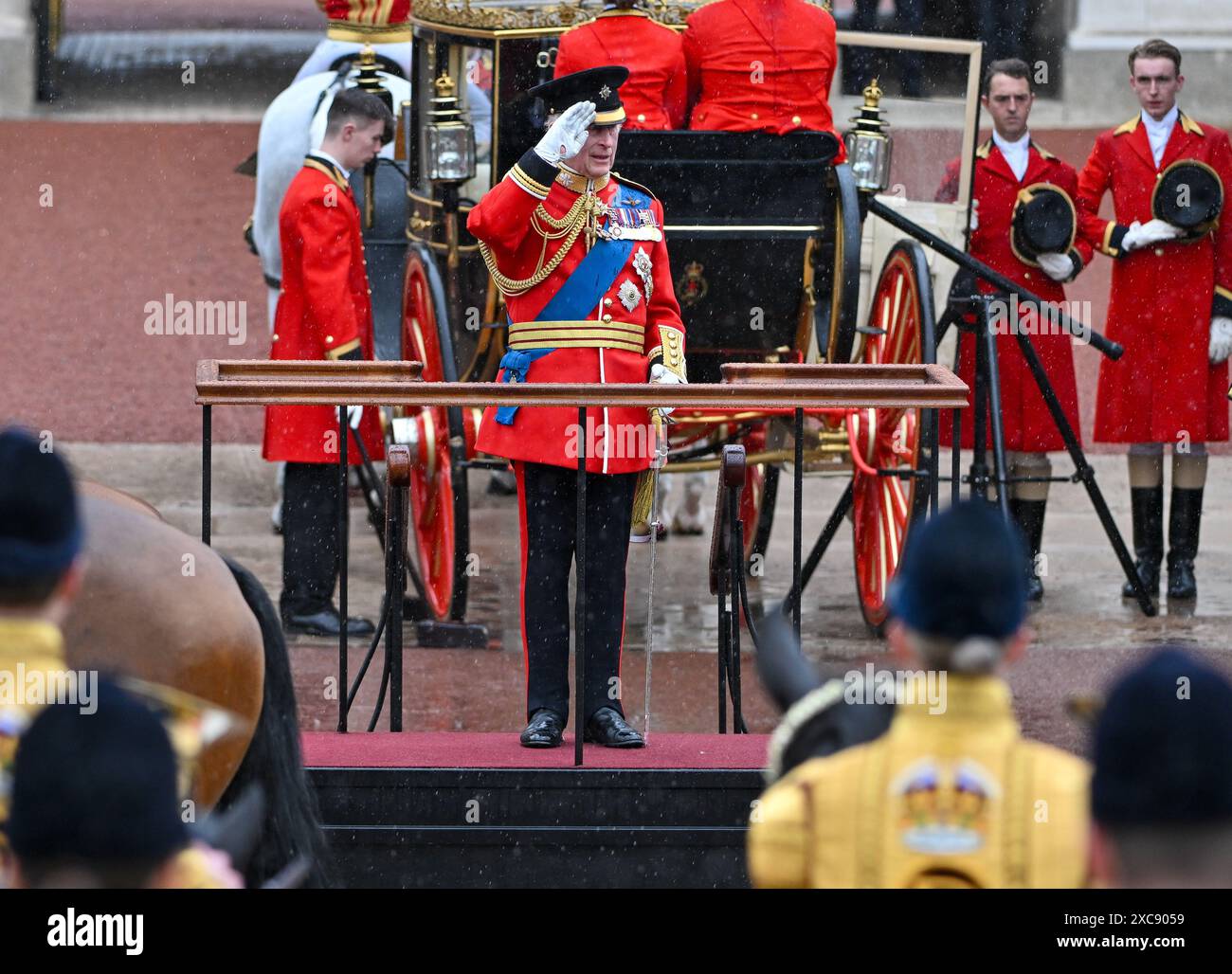 London, UK. 15th June, 2024. King Charles III takes the salute outside ...
