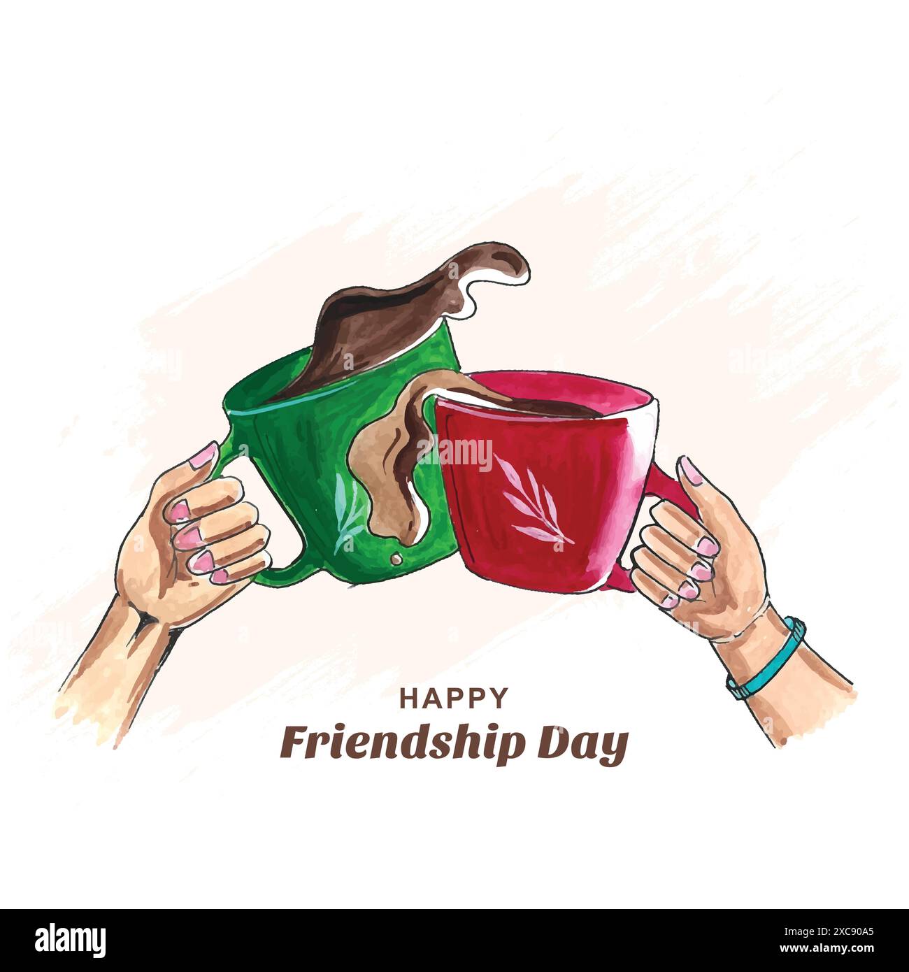 Friendship day background with coffee cup watercolor design Stock ...