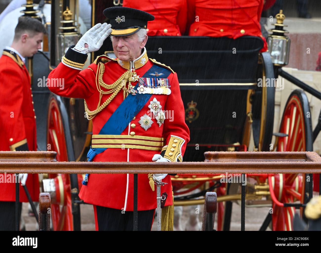 London, UK. 15th June, 2024. King Charles III takes the salute outside ...