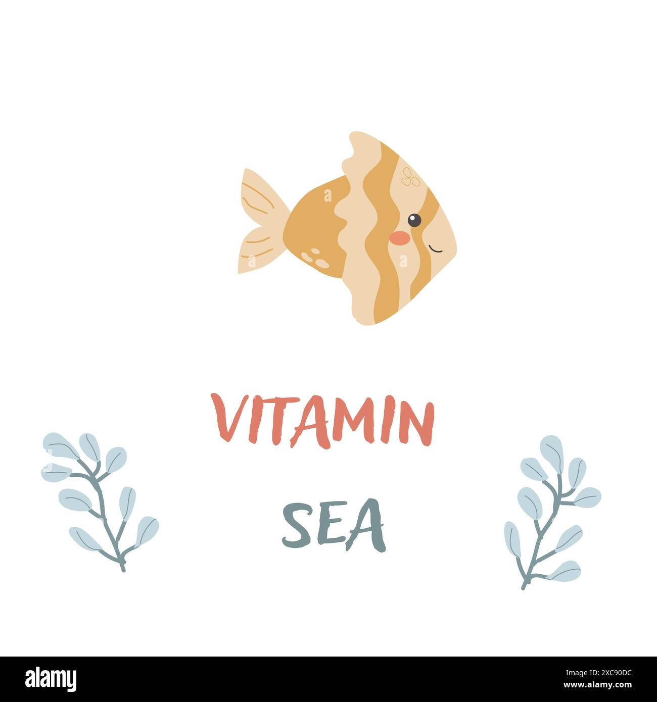 Childrens sea animal fish background with words. Nautical elements ...