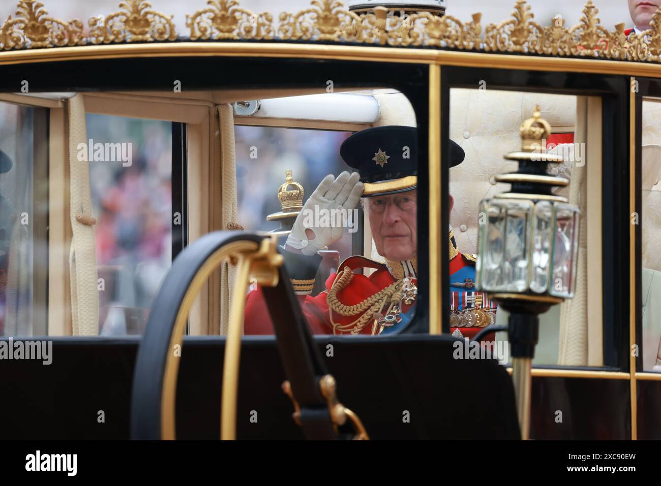 London UK 15th June 2024 King Charles giving the royal salute on his ...