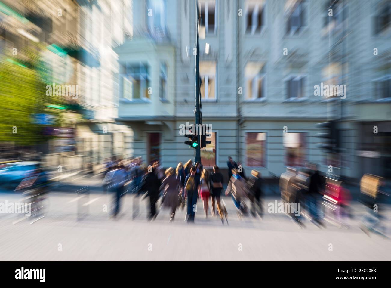 People Crossing Street In A Busy City With Creative Zoom And Motion ...