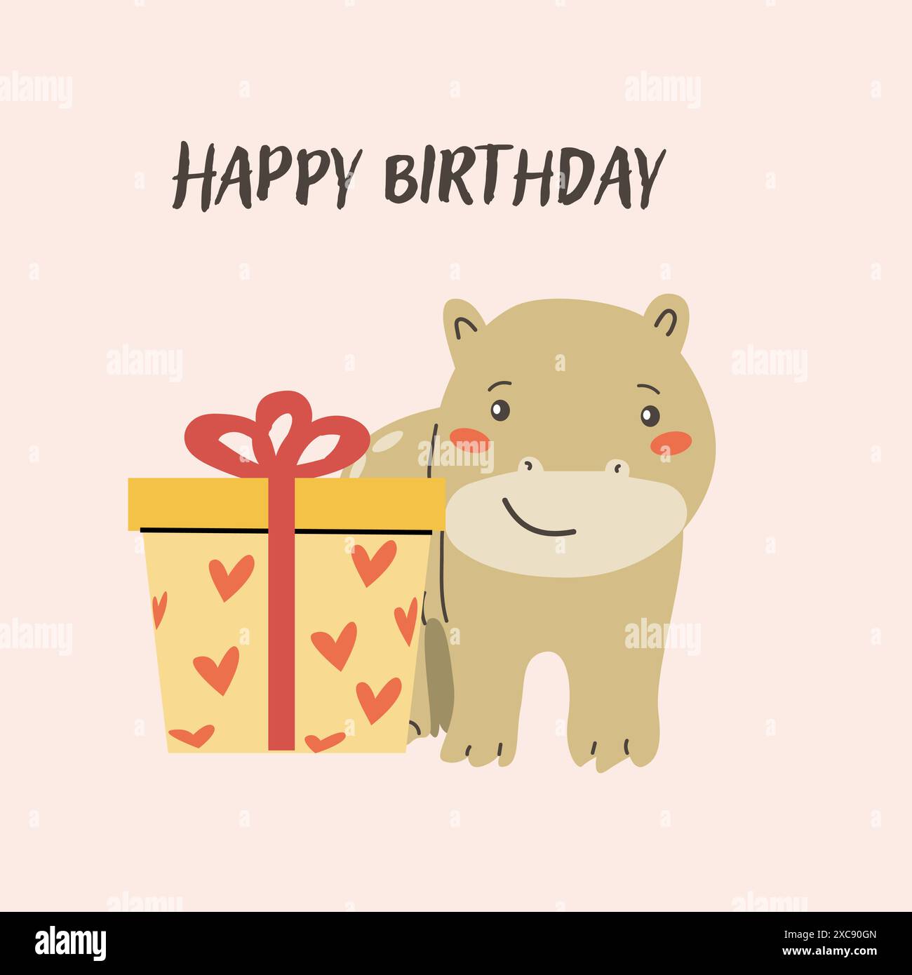 Childrens animal card Hippo with congratulation text. Cute african ...