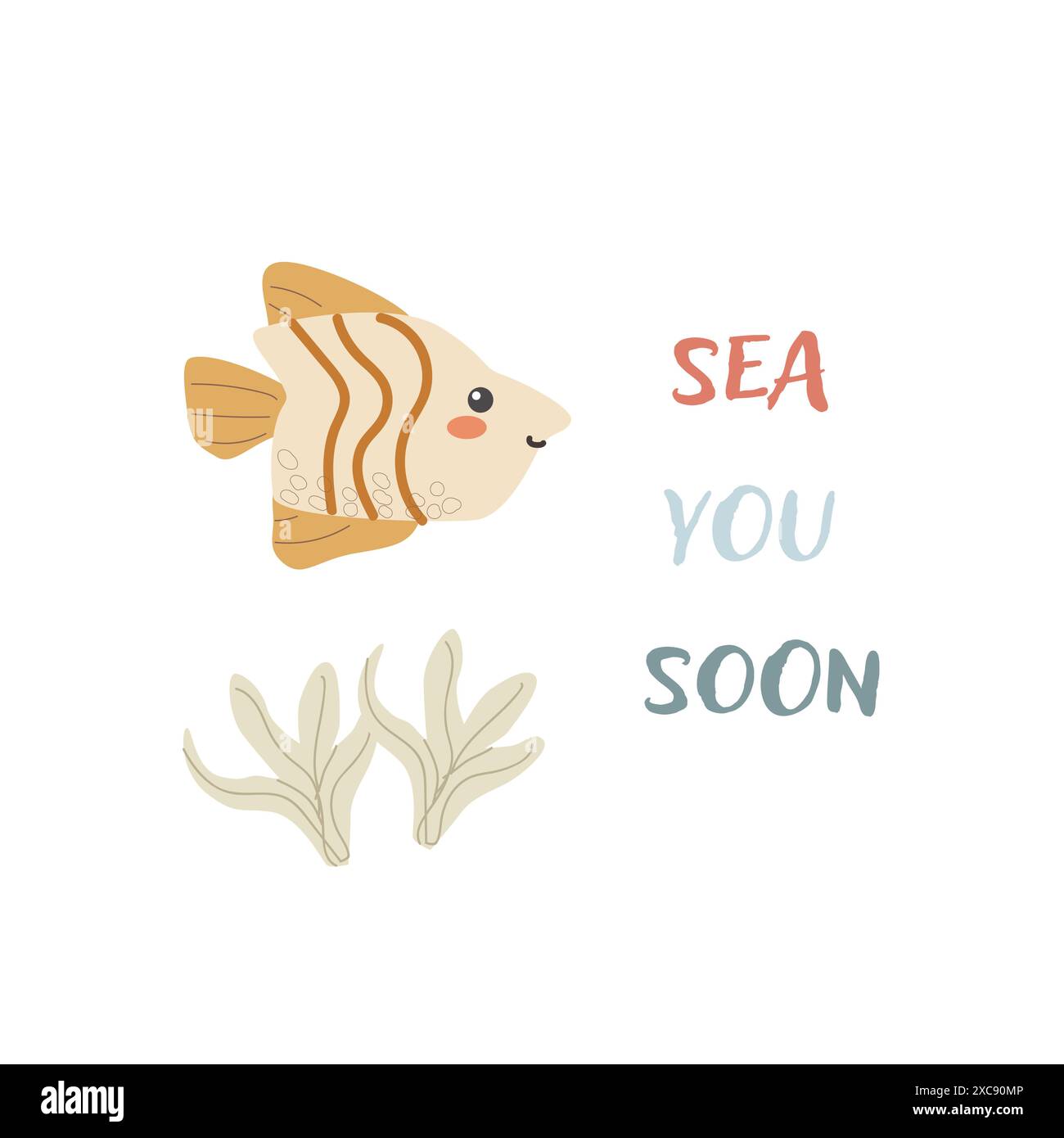 Childrens sea animal fish background with words. Nautical elements ...