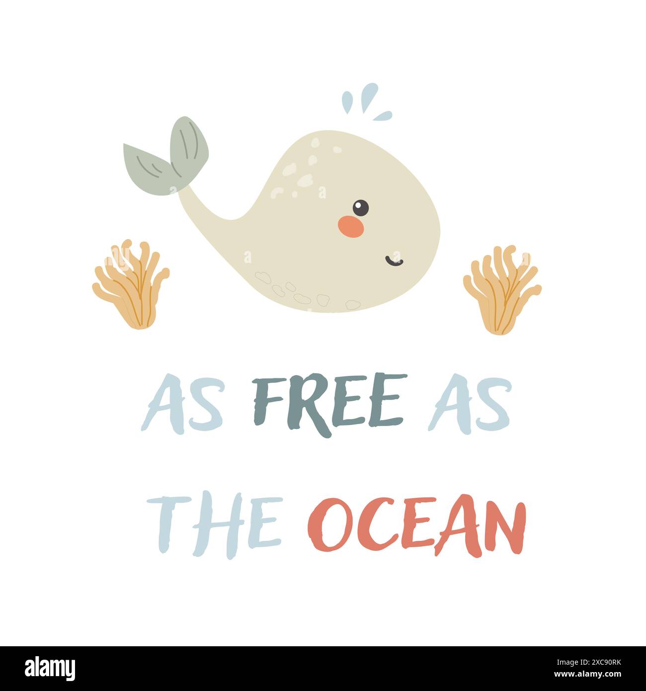 Childrens sea animal whale background with words. Nautical elements ...