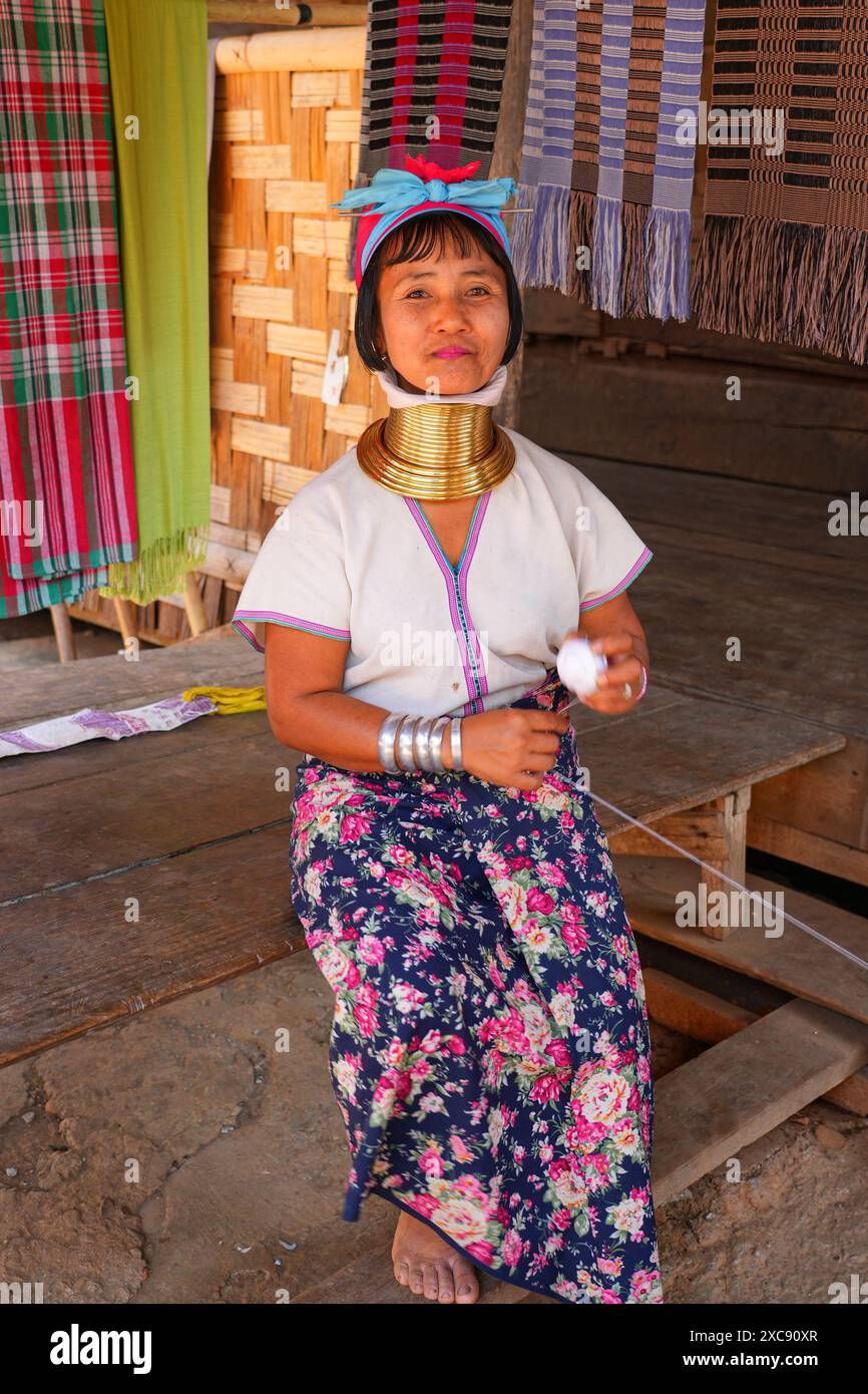 Kayan long-neck woman wearing brass neck rings in the Huay Pu Keng ethnic village in the Mae ...