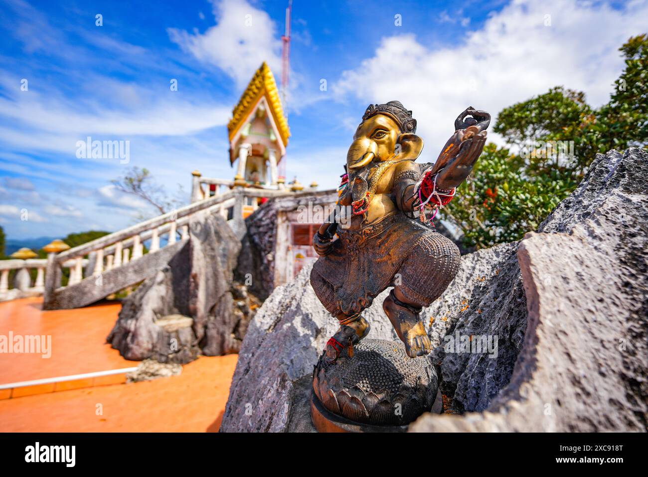 Statue of an elephant god at the hilltop pagoda of the Wat Tham Sua aka ...