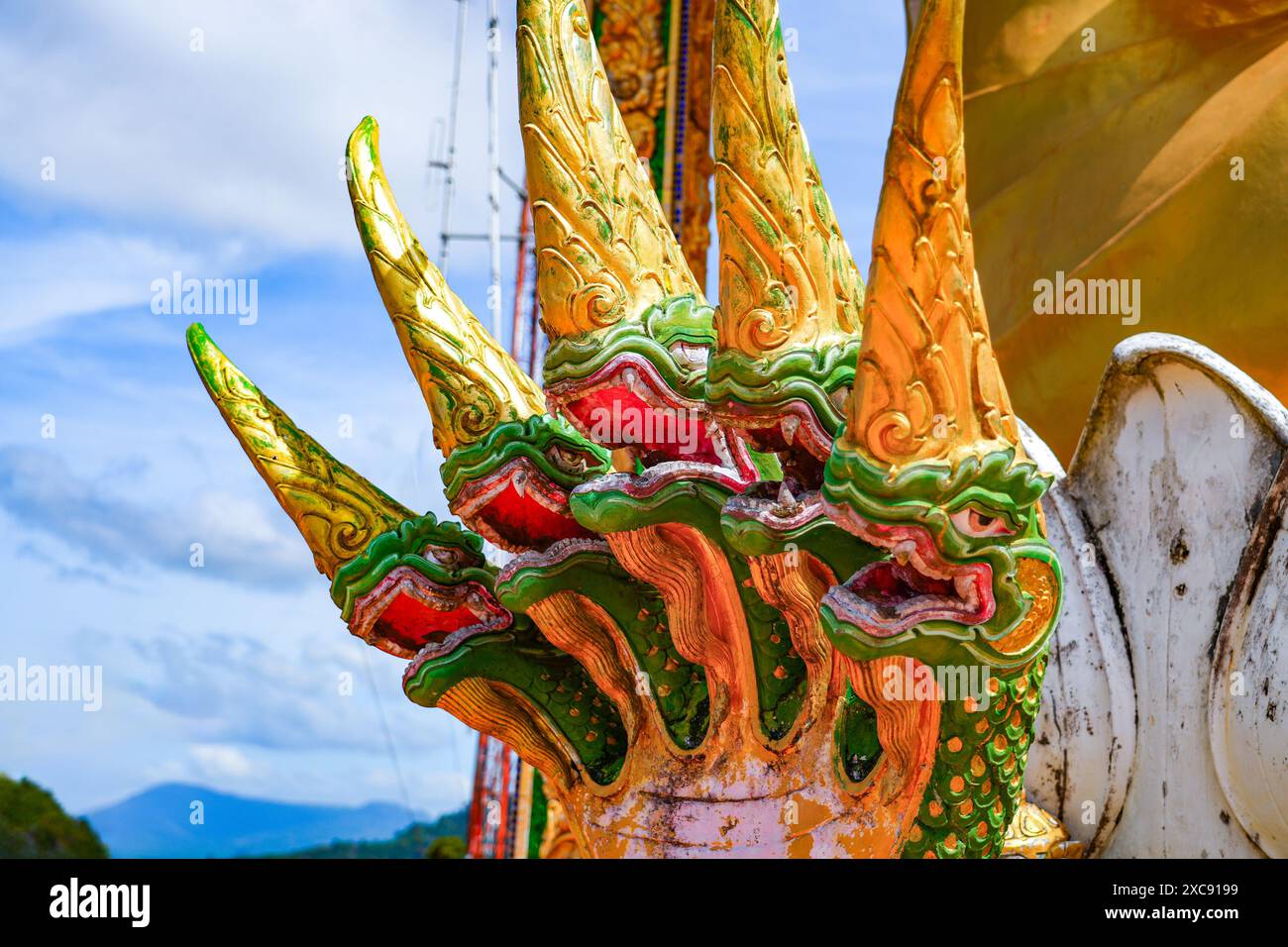Five-headed Thai Naga dragon at the hilltop pagoda of the Wat Tham Suea ...
