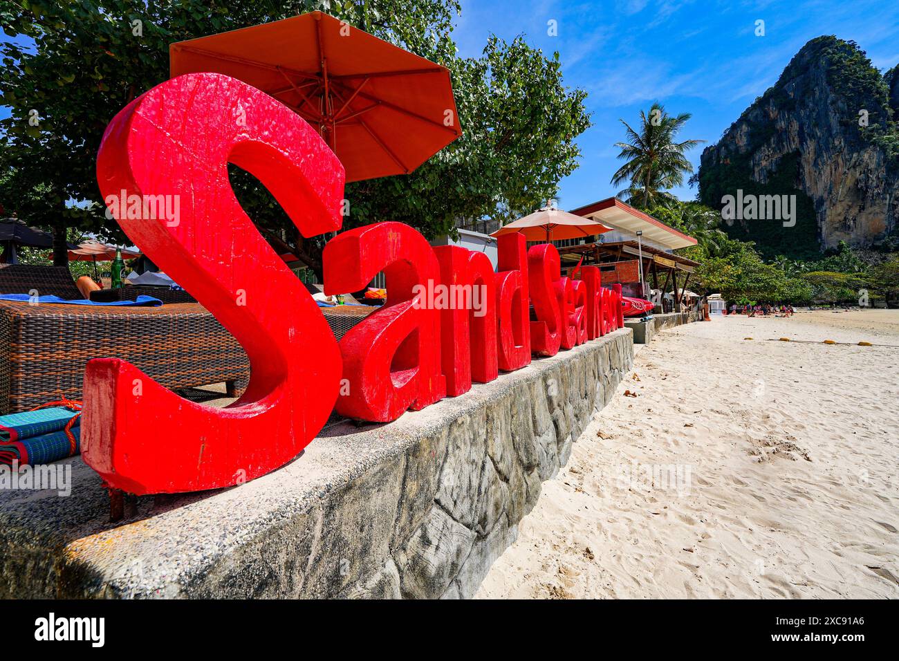 Giant 3D letters indicating the name of a luxury resort on Railay West ...