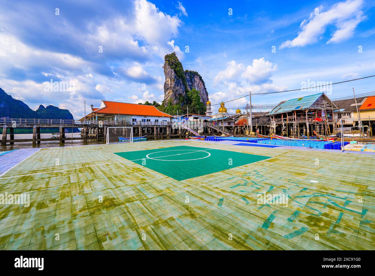 Floating soccer field in the fishing village of Koh Panyee made of ...