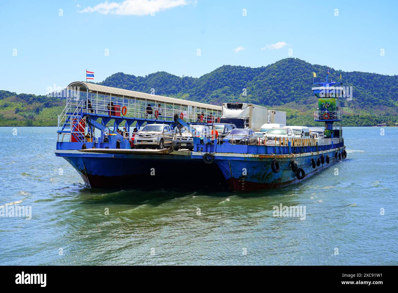 Car ferry navigating between Ko Lanta Noi and Ko Lanta Yai in the ...