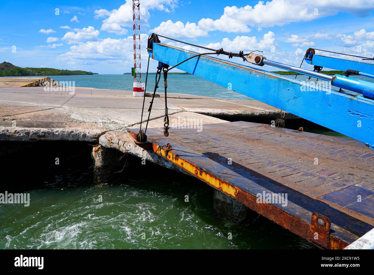 Drawbridge on the ferry crossing the Andaman Sea between Koh Lanta Noi ...