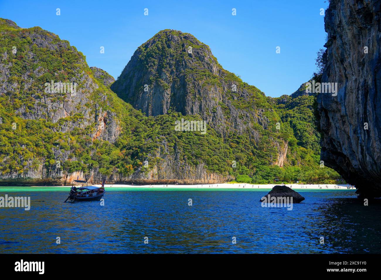 Maya Bay, made famous by the movie "The Beach", as seen from the ocean ...