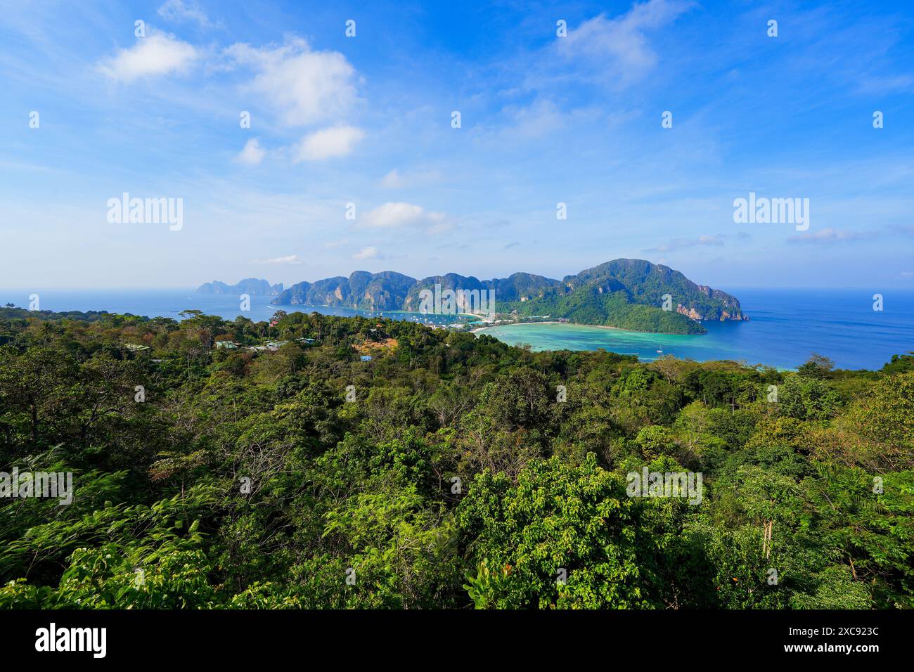Aerial view of the isthmus of Koh Phi Phi Don island in the Andaman Sea ...