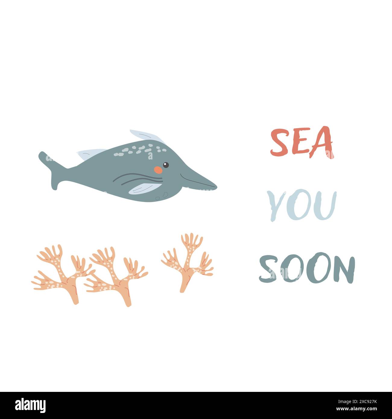 Childrens sea animal swordfish background with words. Nautical elements ...