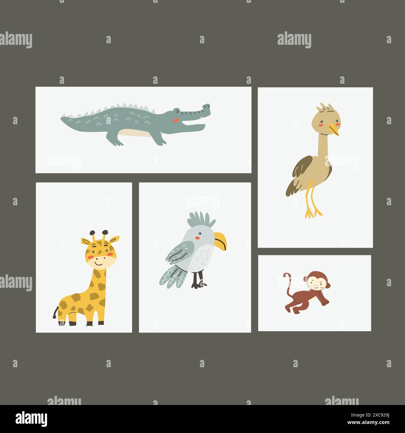 Childrens animals posters set. Nursery design. Cute baby african ...