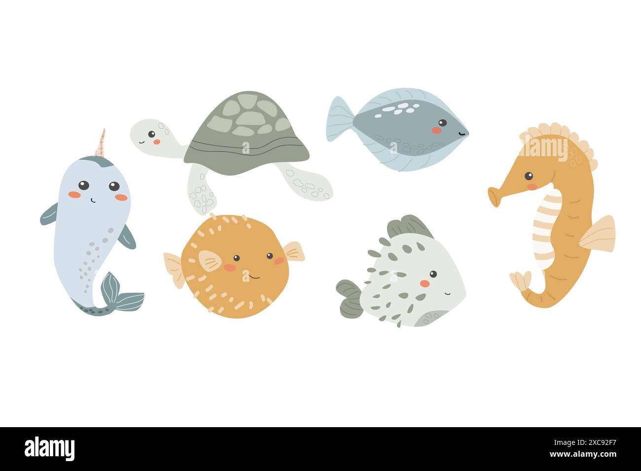 Cute childrens sea animals set. Marine underwater elements collection ...