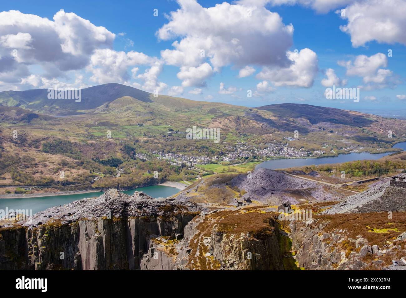 High view to Llanberis village below Moel Elio in Snowdonia National ...