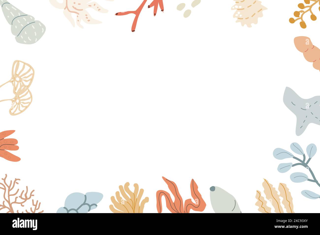 Cute marine frame with sea animals, shell, dolphin and other ocean ...