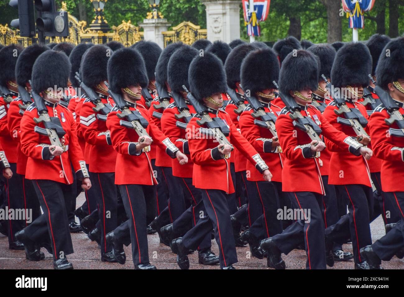 London, UK. 15th June, 2024. King's Guards march during 'Trooping the ...