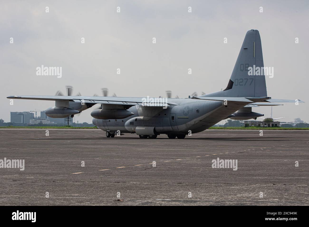 A U.S. Marine Corps KC-130J Super Hercules with Marine Aerial Refueler ...