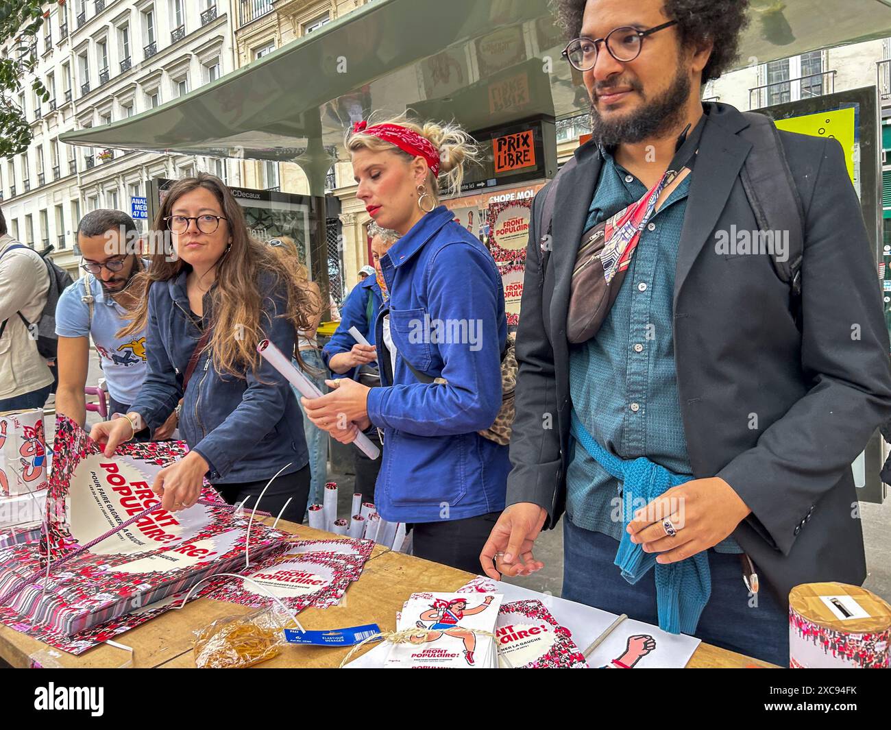 Paris, France, Group People, Activists, Distributing Political Campaign ...