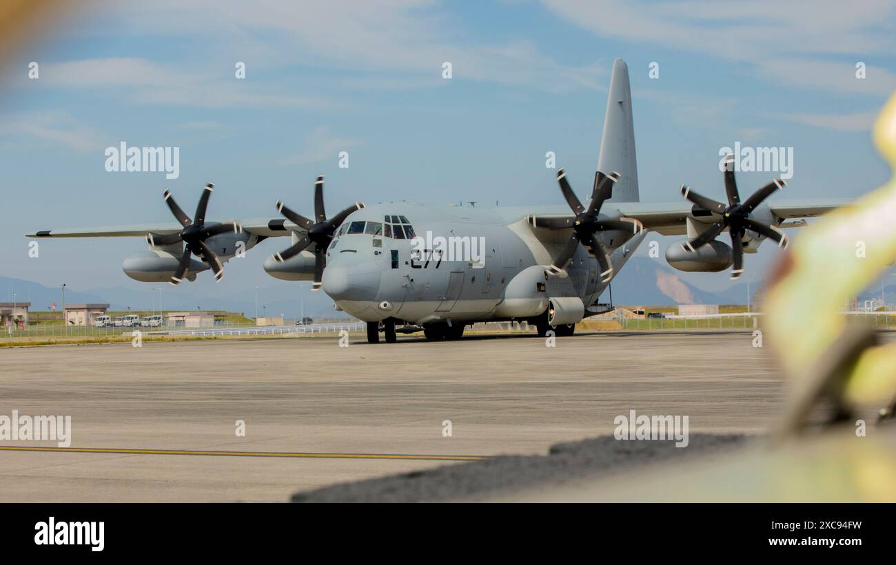 A U.S. Marine Corps KC-130J Super Hercules aircraft with Marine Aerial ...